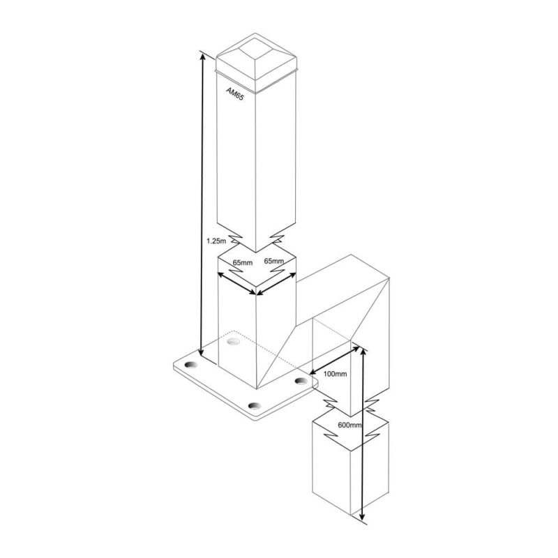 AC65 - 65mm post 1.8m long with centred base plate - Fence Posts To Site