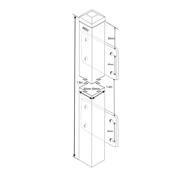 BB50 – 50mm post 1.8m long with wall cleats – Fence Posts To Site