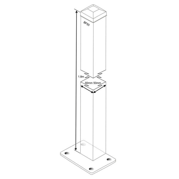 BF50 - 50mm post 1.8m long with long side base plate - Fence Posts To Site