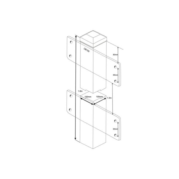 CB100 – 100mm post 1.8m long with wall cleats – Fence Posts To Site